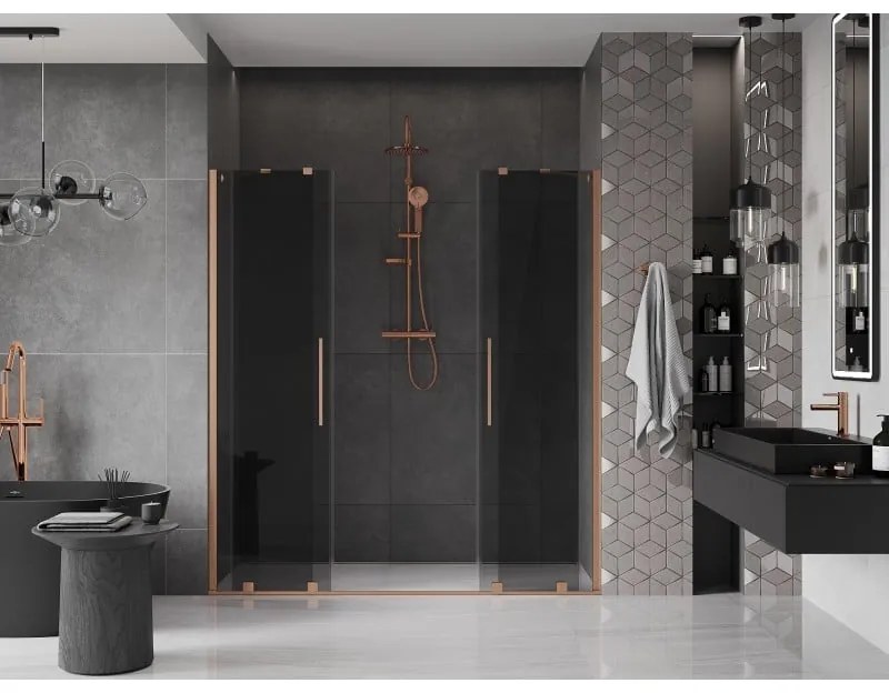 Mexen Velar Duo, posuvné sprchové dveře do otvoru 170 cm, 8mm šedé sklo, měděná matná, 871-170-000-42-65
