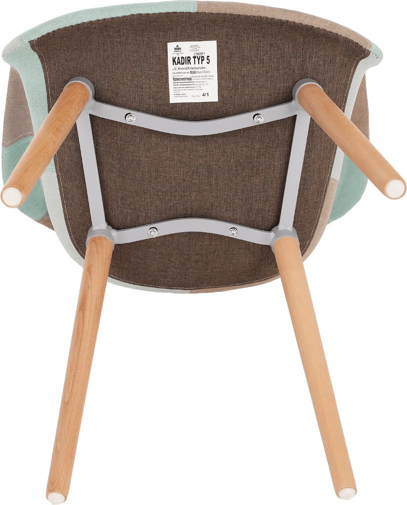Křeslo, látka patchwork mentol/hnědá/buk, KADIR NEW TYP 5