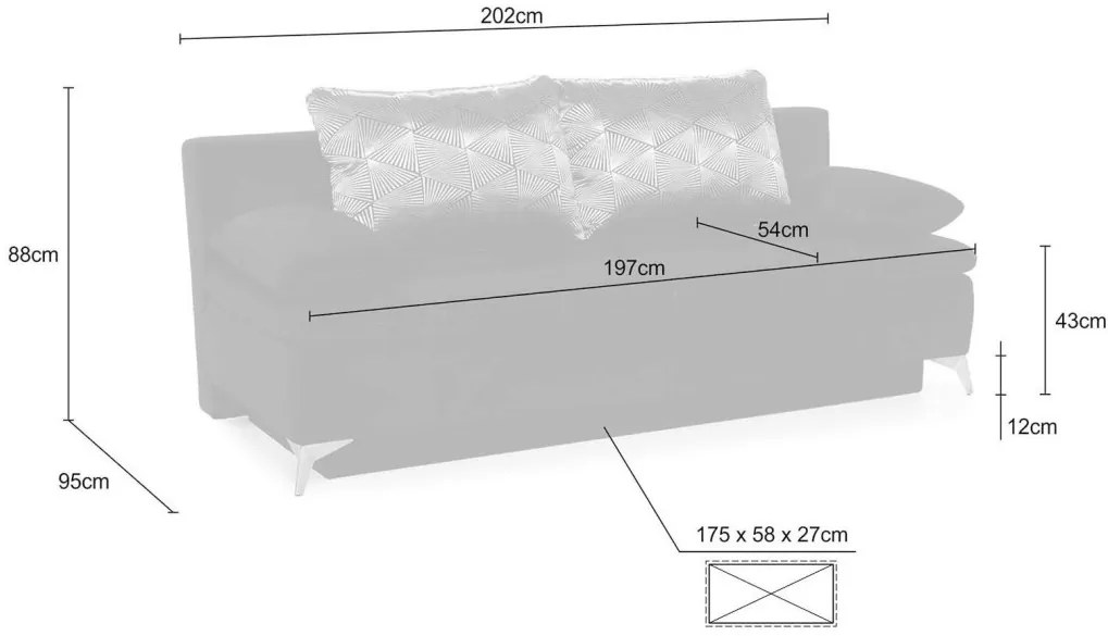 Rozkládací pohovka Sarah, černá sametová látka/zlatý motiv