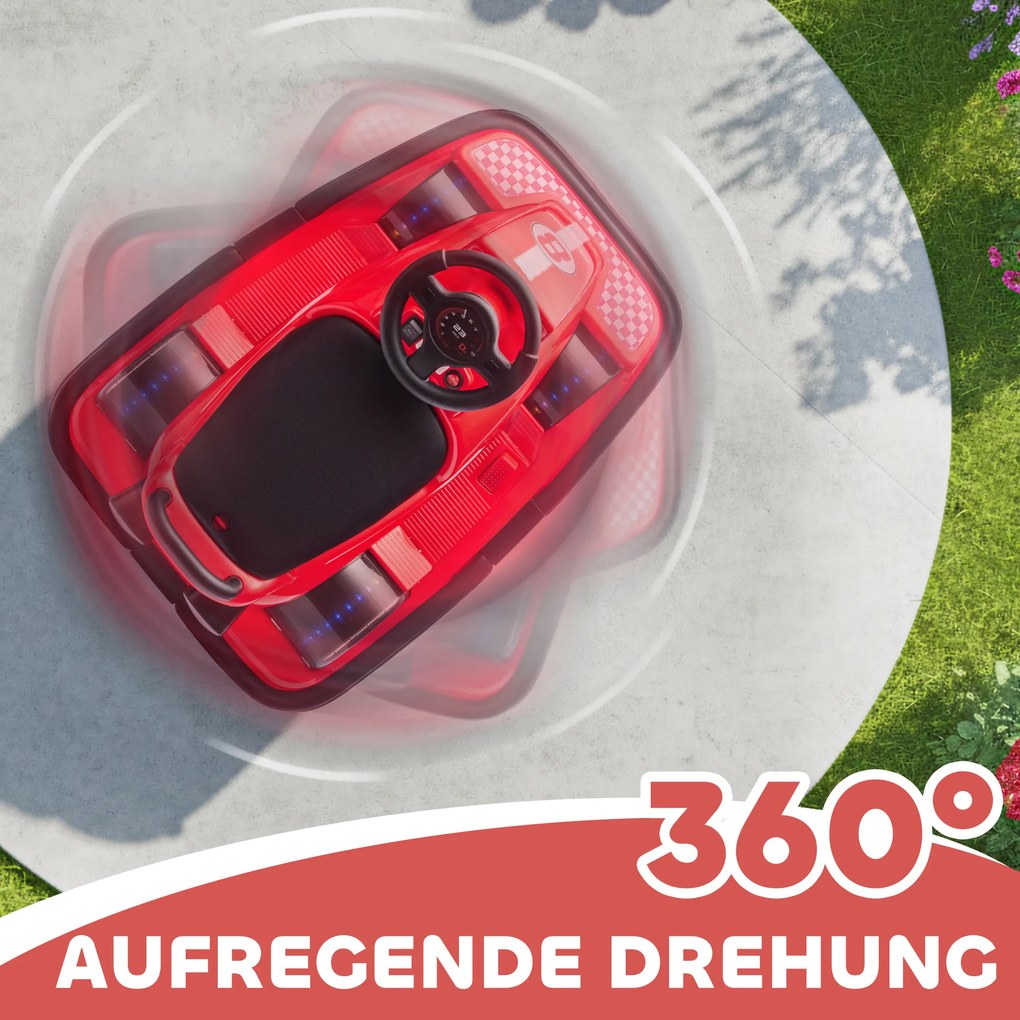 AIYAPLAY Autoskúter pro děti, otočný o 360 stupňů, volant, LED světla, hudební funkce, 3-8 let, červený