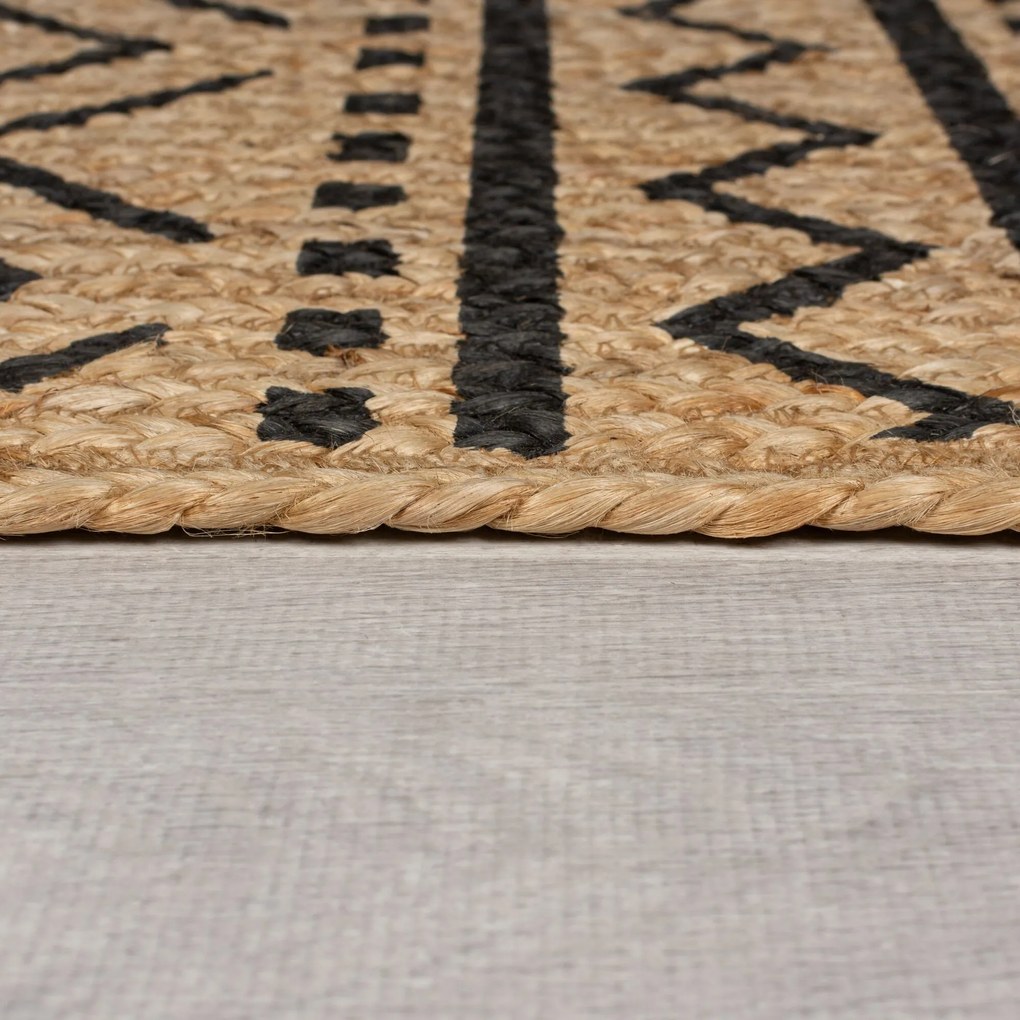 Kusový koberec Printed Jute Luis Natural/Black, 200x290, béžová, chodba / predsieň, Flair Rugs