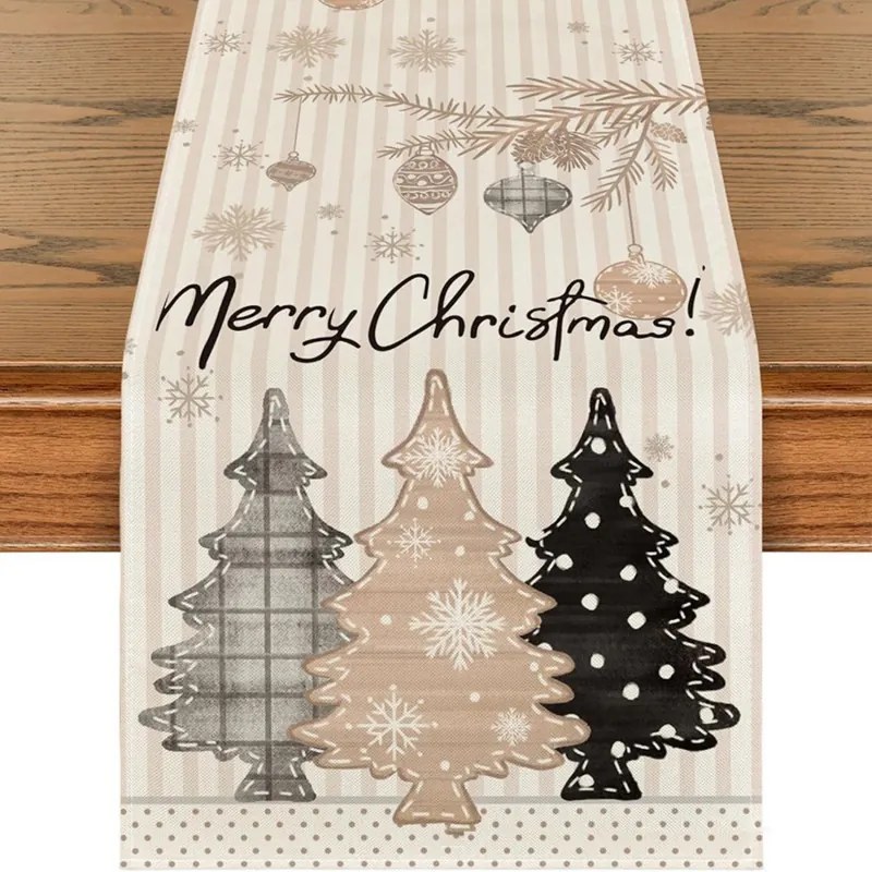 Lněný vánoční běhoun NOEL BRUNCH 33x180 cm, béžový