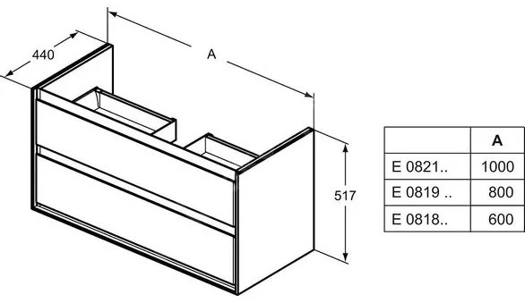 Ideal Standard Connect Skříňka pod umyvadlo 60 cm, 2 zásuvky E0818B2