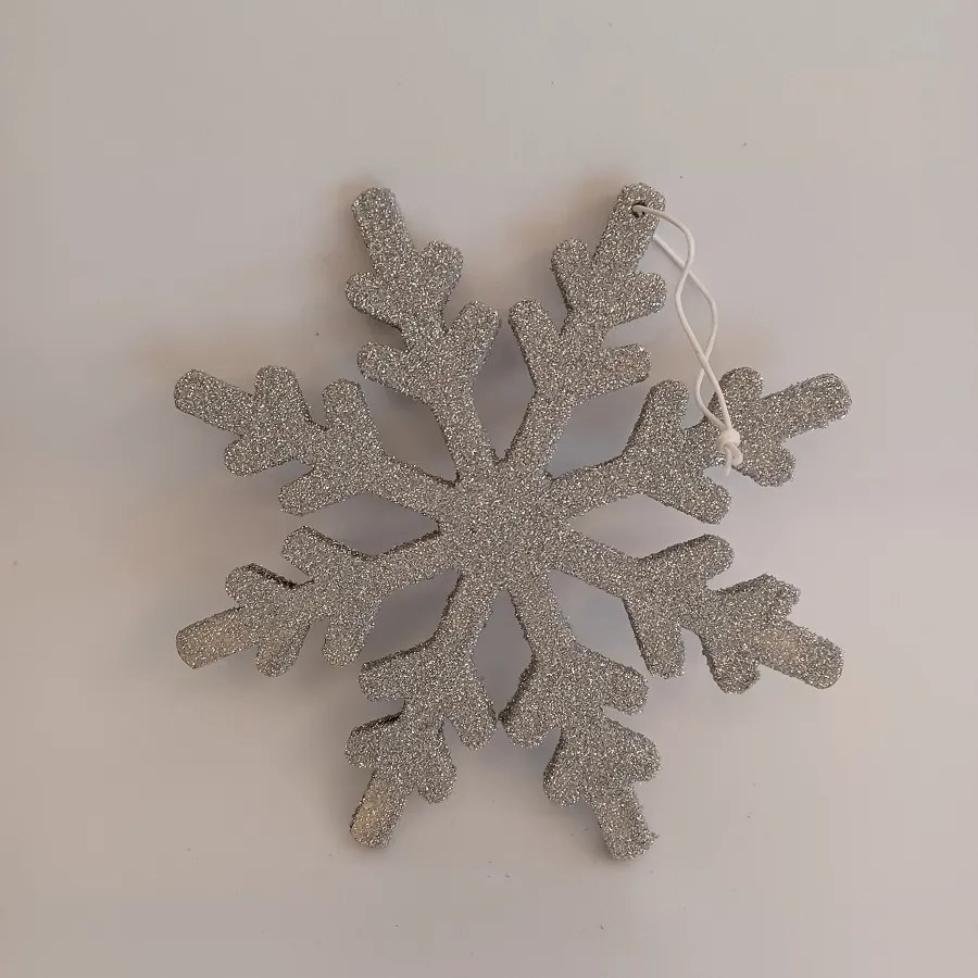 Vánoční ozdoba vločka IV, pr. 15 cm, stříbrná, překližka, venkovní