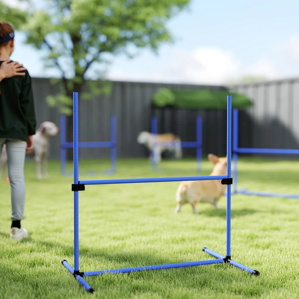 PawHut agility set pro psy 4-dílný 99x65x94 cm výškově nastavitelný se 2 překážkovými tyčemi 2 slalomovými tyčemi a 4 plastovými zemními tyčemi Modrá…