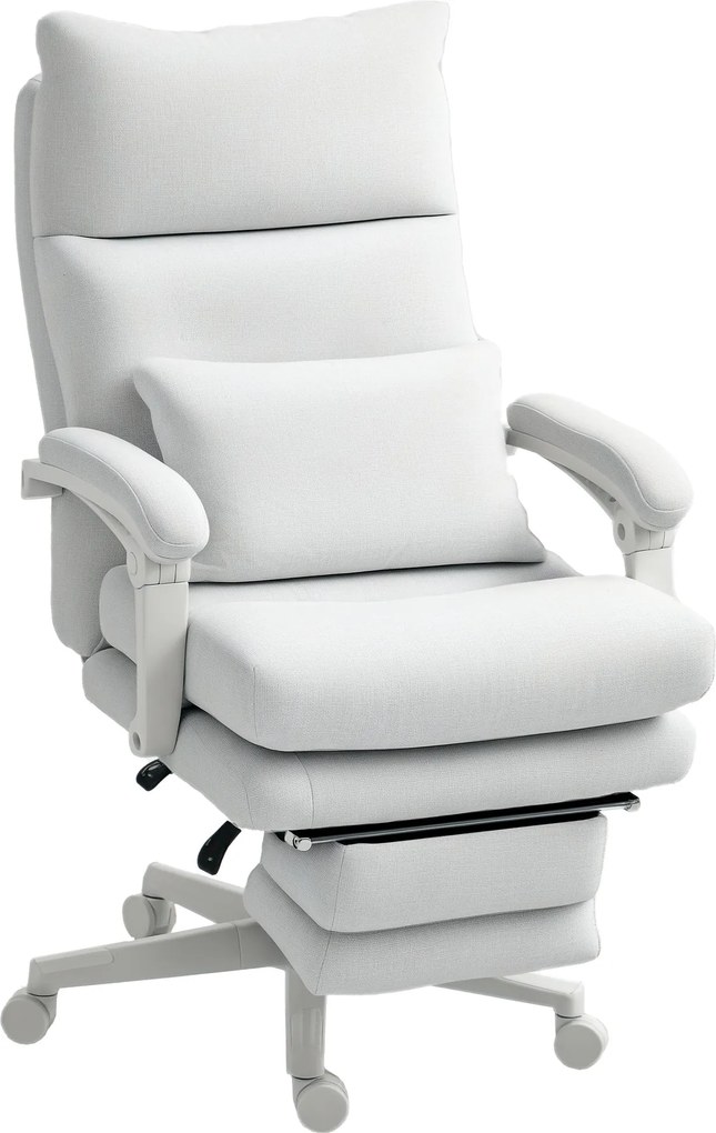 HOMCOM Ergonomická kancelářská židle s bederní oporou, vysokým opěrákem, podnožkou, výškově nastavitelná otočná židle s vzhledem lnu, polstrovaná počí