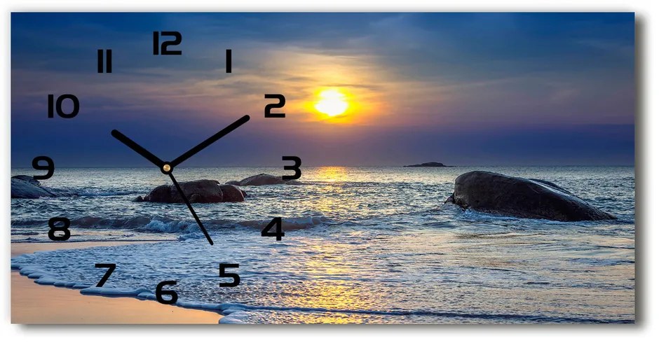 Wallmuralia Skleněné hodiny na stěnu Západ slunce moře 60x30 cm