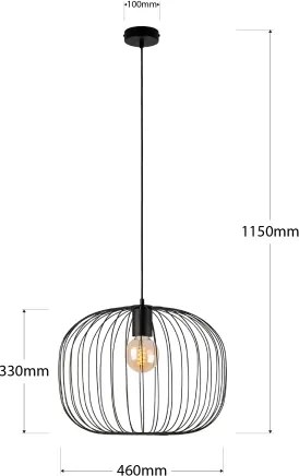 Lustr na lanku OVELLA 1xE27/15W/230V pr. 46 cm černá