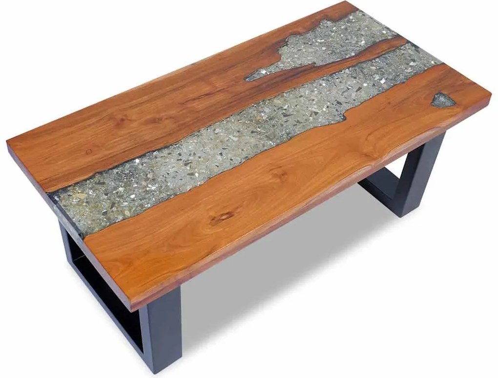 Konferenční stolek, teak a pryskyřice 100x50 cm 243467