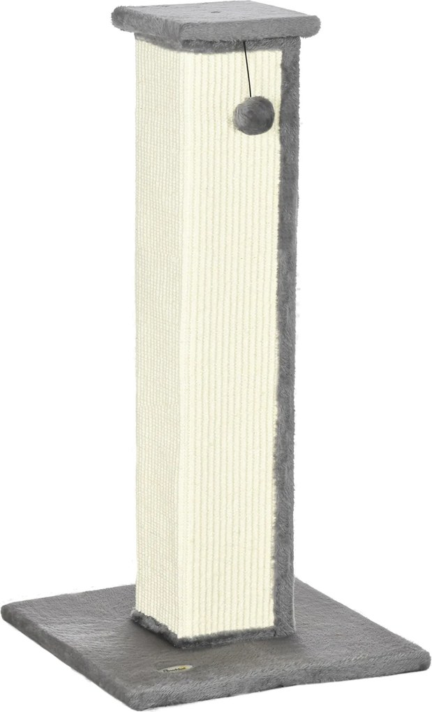 PawHut Škrabací Sloup, 81cm Škrabací Sloupec, Sisalový Kočičí Škrabací Strom s Hracím Míčkem, Kočičí Škrabací Nábytek pro Kočky do 5 kg, Vnitřní, Šedý