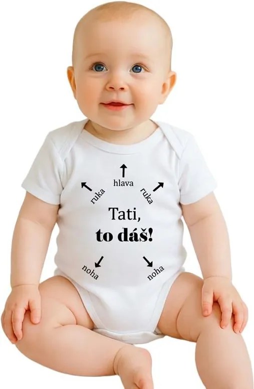Dětské body s potiskem New Baby Tati, to dáš! - krátký rukáv, vel. 62 (3-6m)