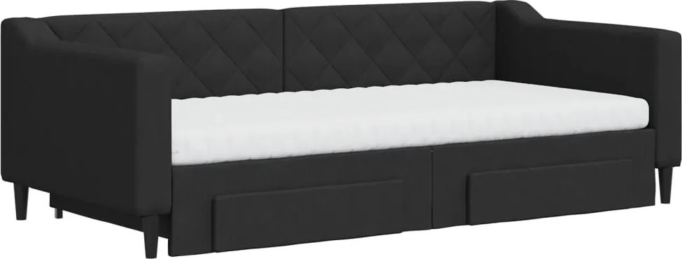 Válenda s přistýlkou a zásuvkami černá 90 x 190 cm textil 3197492