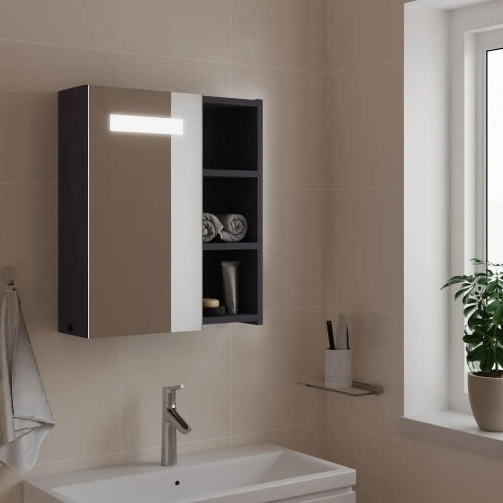 Koupelnová zrcadlová skříňka s LED osvětlením šedá 45x13x52 cm Šedá 357966