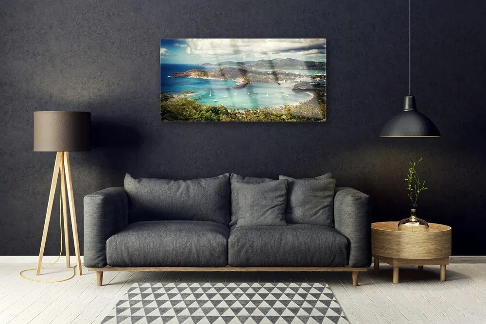 Obraz na skle Záliv Loďky Krajina 100x50 cm