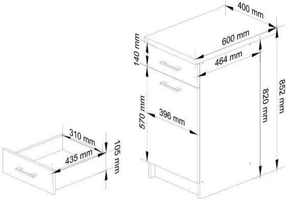 Spodní kuchyňská skříňka s deskou OLIWIA S40 SZ1 bílá, lesk