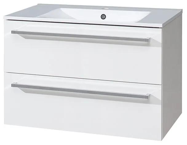 Mereo - Koupelnová skříňka s keramický umyvadlem 80 cm bílá/bílá CN661