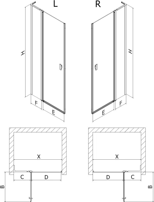 Mexen, Mexen Mist L výklopné sprchové dveře 110 cm, transparentní, černé - 8A4L-110-000-70-00