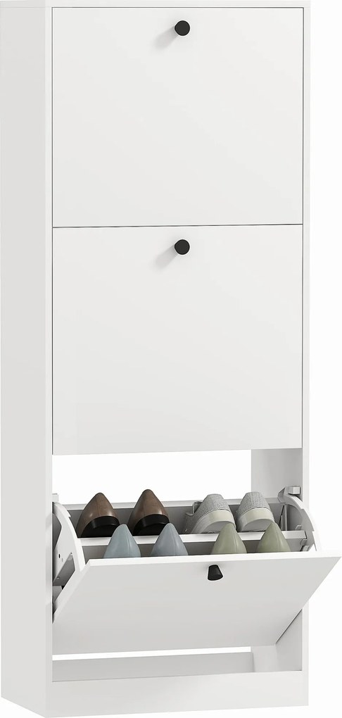 HOMCOM Botník se 3 Zásuvkami, Botník s Nastavitelnými Přihrádkami, Úzký Botník pro 12 Párů Bot 47 x 26 x 120 cm, Bílý | Aosom