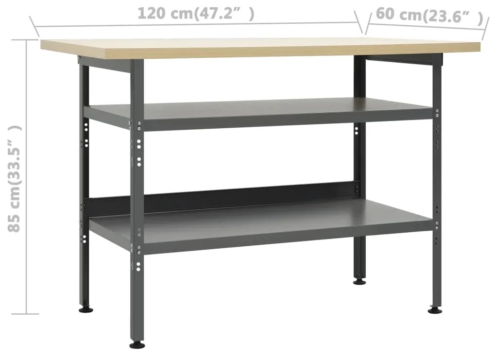 vidaXL Marketos Pracovní stůl šedý 120 x 60 x 85 cm ocel