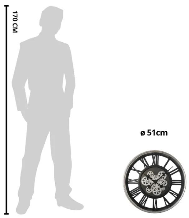Stříbrno-černé hodiny s ozubenými kolečky Verrell – 51x8 cm