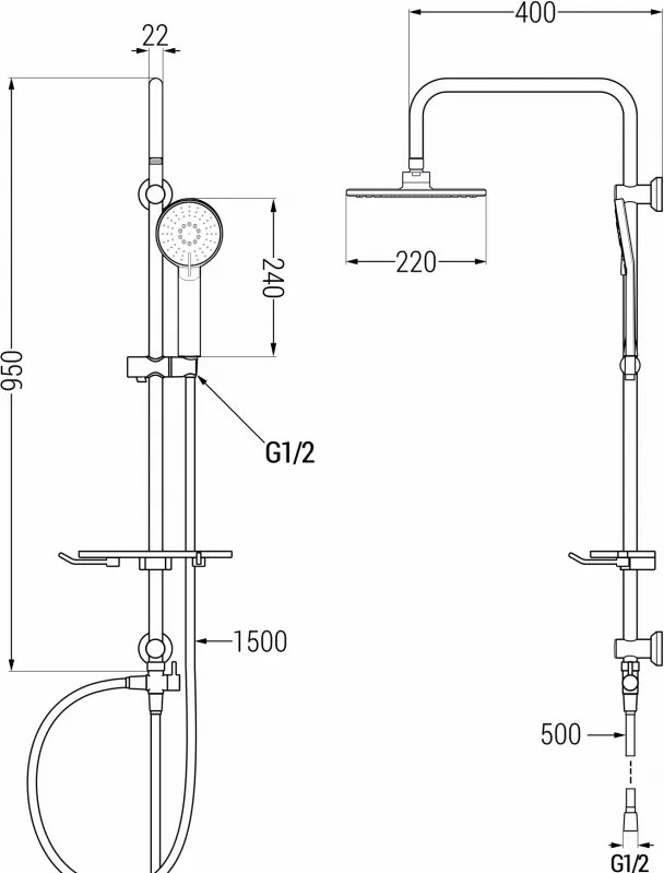 Mexen sprchový set T40 s horní hlavicí 22 cm, bílá, 798404093-20