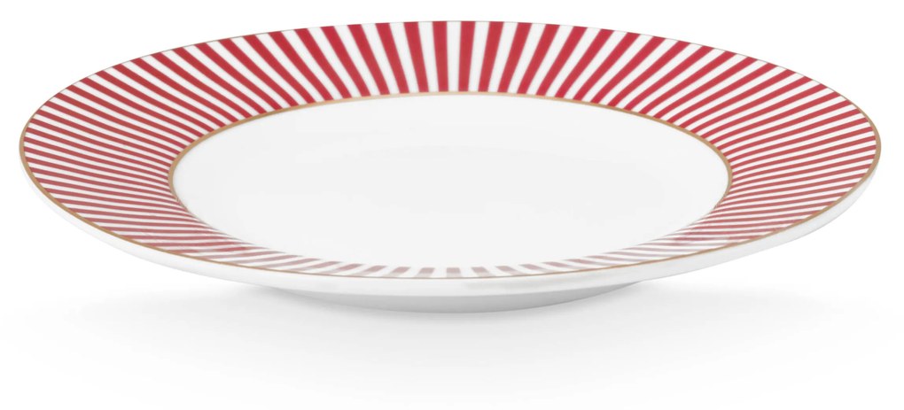Pip Studio Royal stripes talíř Ø12cm, Bílo-tmavě růžový (talíř tenkostěnného porcelánu)