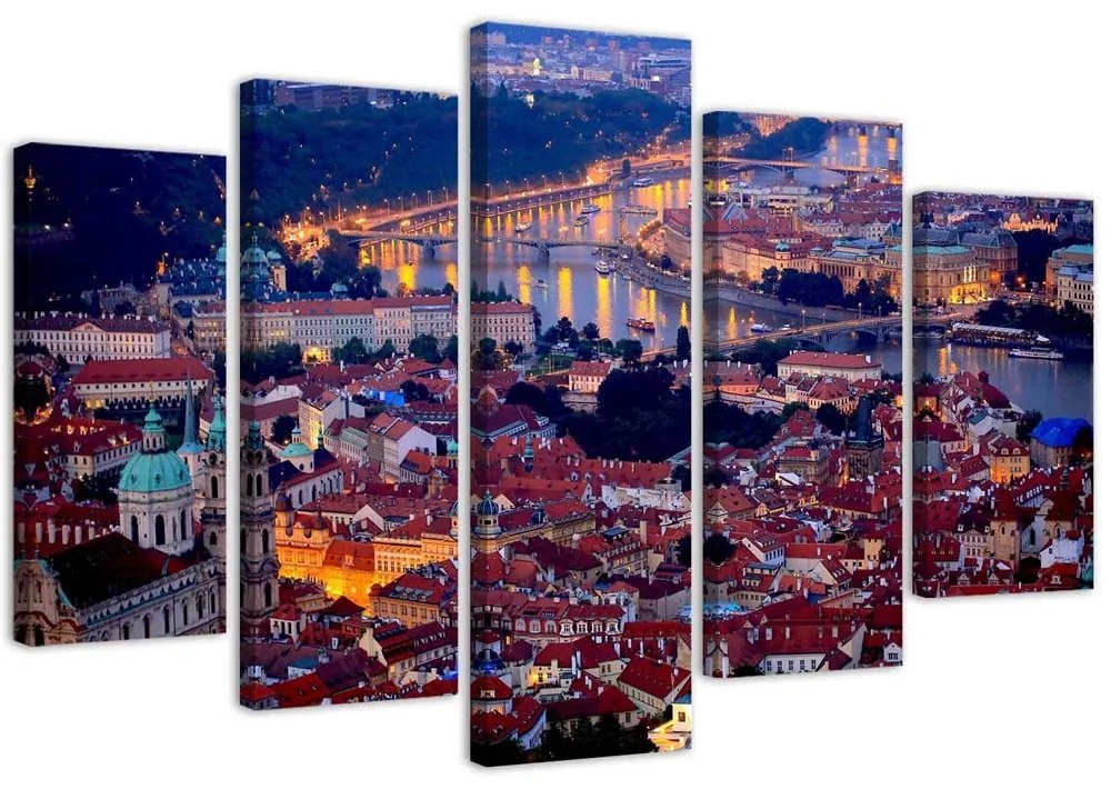Gario Obraz na plátně Praha za soumraku - 5 dílný Rozměry: 100 x 70 cm