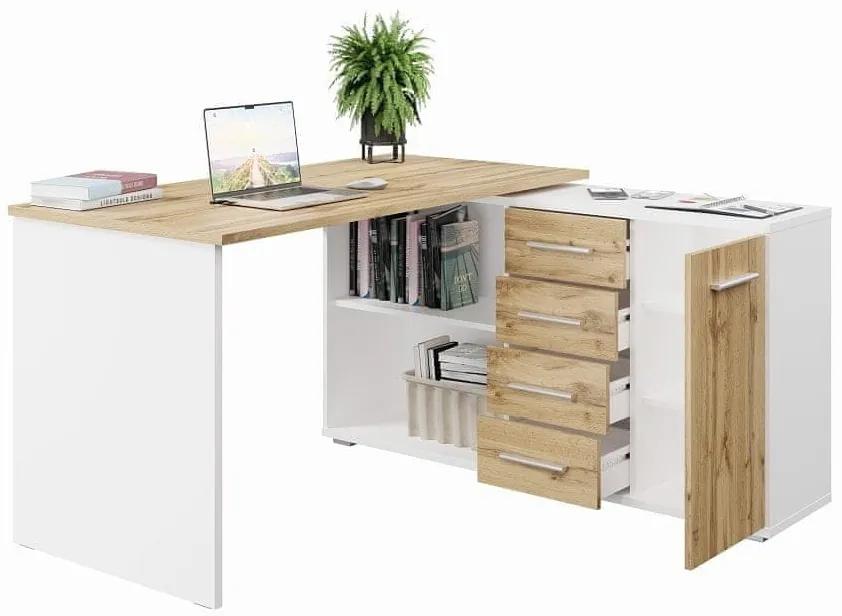 Nejlevnější nábytek Rohový psací stůl NEJBY GIANNI, levý, bílá/dub wotan