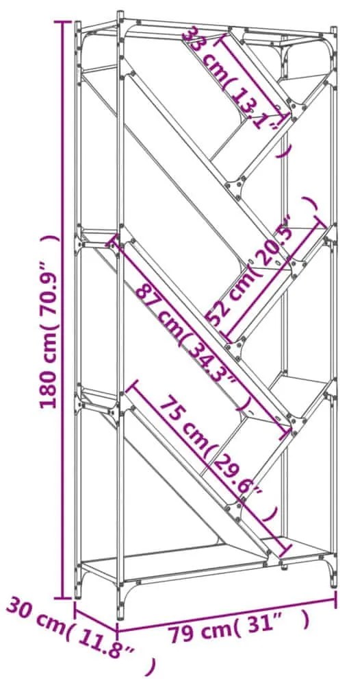 Petromila Knihovna dub sonoma 79 x 30 x 180 cm kompozitní dřevo a kov