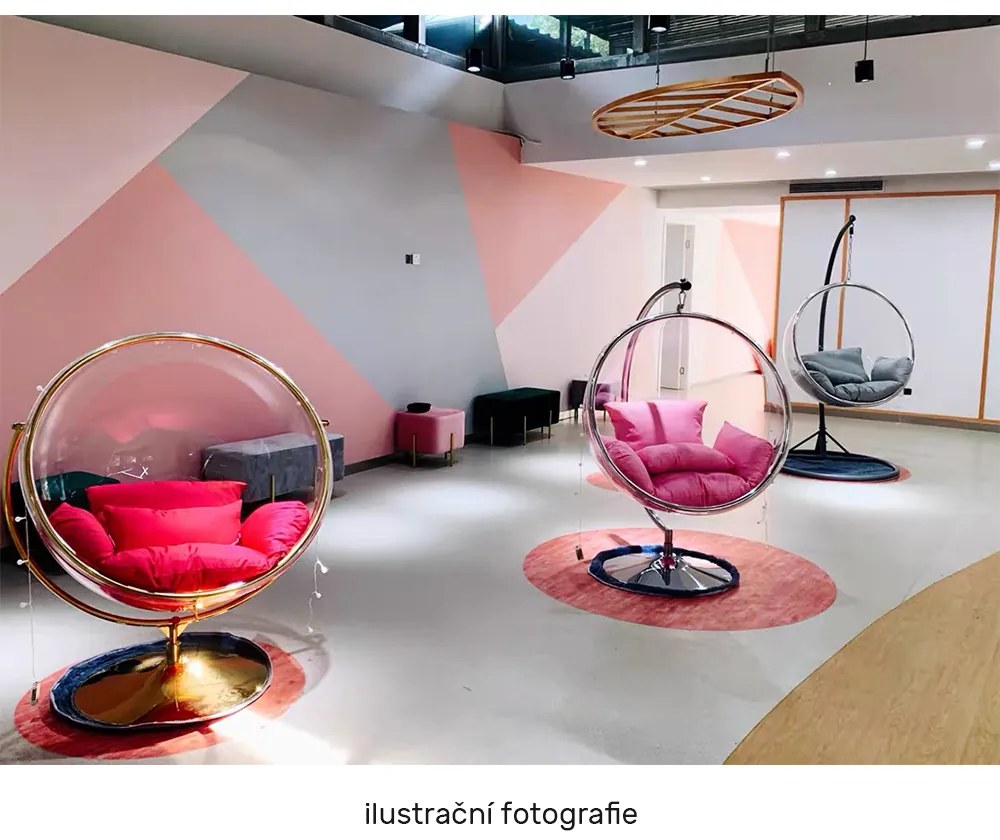 Závěsné křeslo se stojanem, transparentní/zlatá/černá, BUBBLE NEW TYP 3