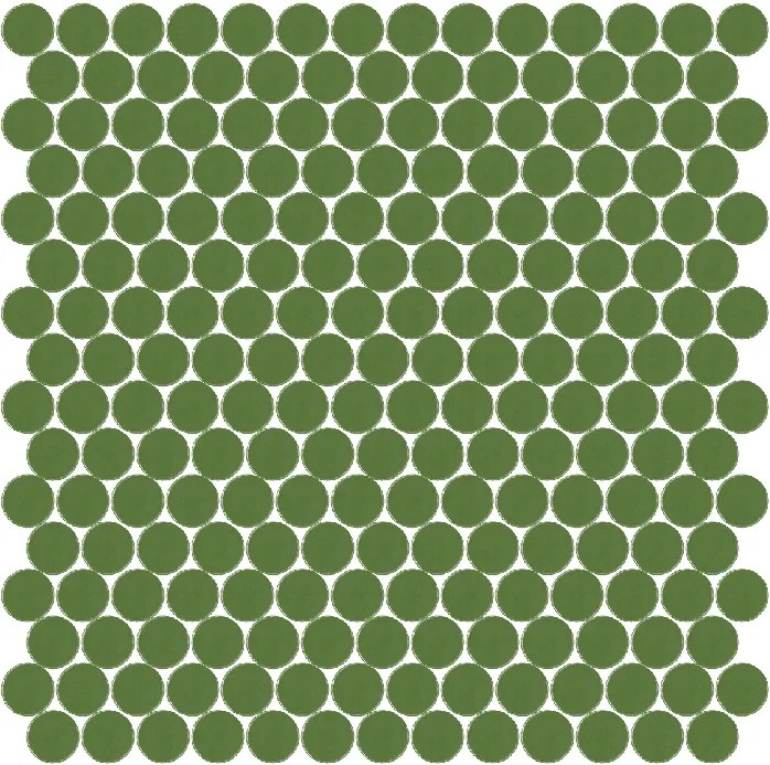Hisbalit Obklad skleněná zelená Mozaika 221A MAT kolečka  kolečka prům. 2,2 (33,33x33,33) cm - KO221AMH