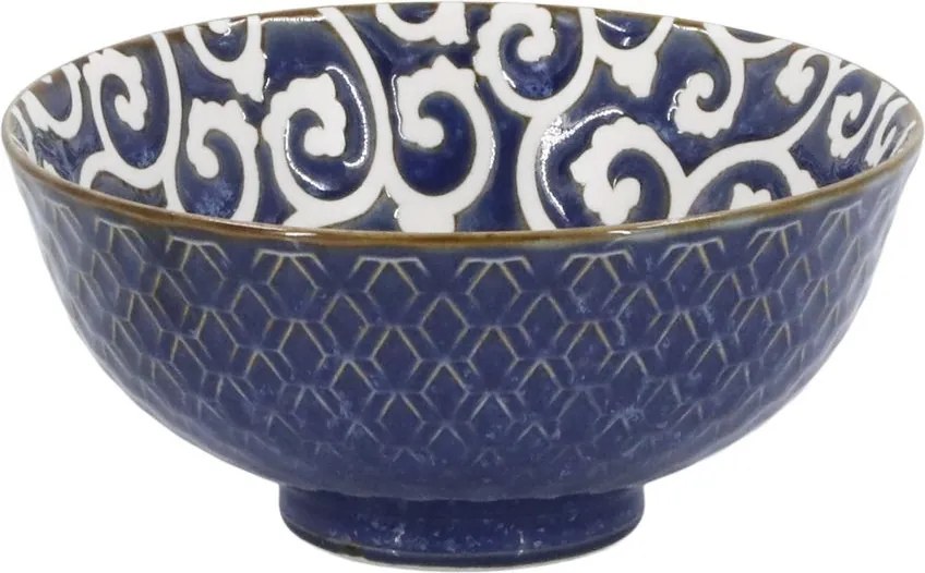 Modrá porcelánová miska s květy uvnitř Arés - Ø12*5,5 cm / 300ml