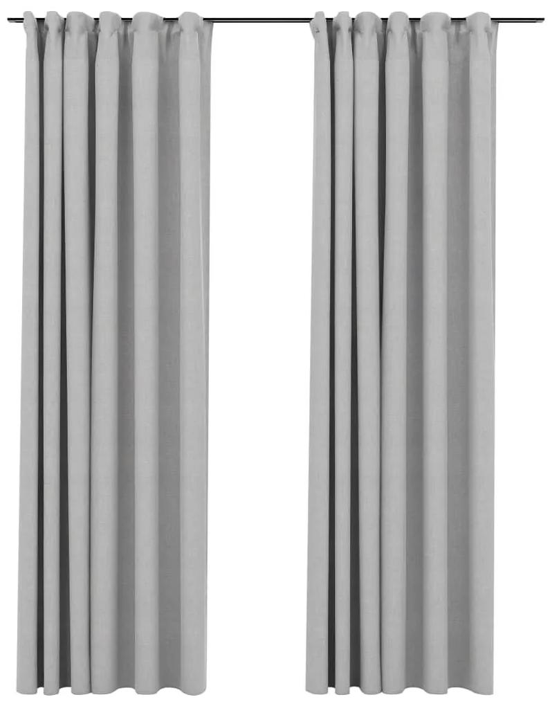 vidaXL Zatemňovací závěsy s háčky vzhled lnu 2 ks šedé 140 x 225 cm