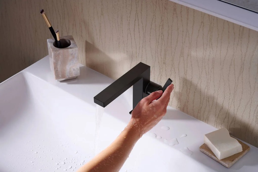 Hansgrohe Tecturis E, páková umyvadlová baterie 110 Fine CoolStart EcoSmart+ s odtokovou garniturou Push-Open, černá matná, HAN-73020670
