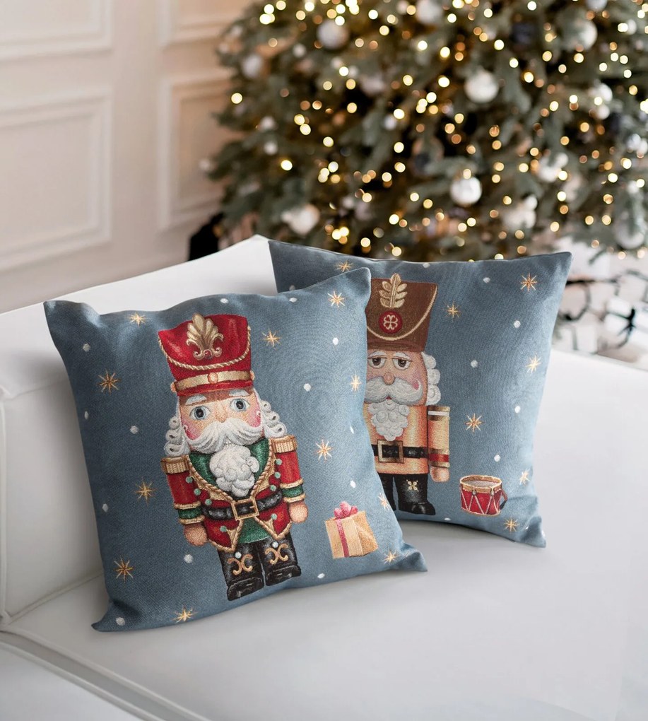 VÁNOČNÍ GOBELÍNOVÁ DEKORAČNÍ POVLAK NA POLŠTÁŘ NUTCRACKER 45X45 CM VZOROVANÁ