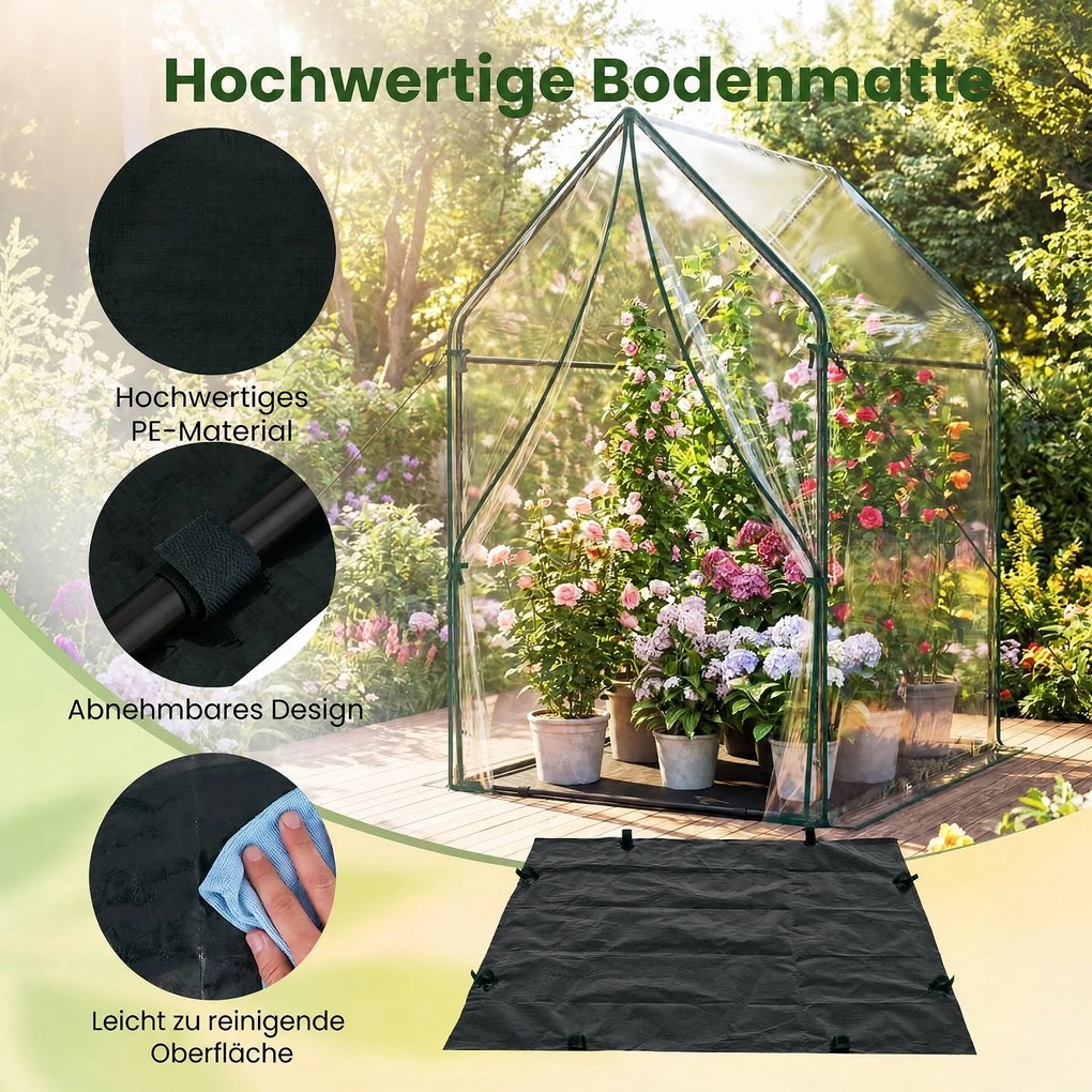 Costway Fóliový mini skleník se 2 rolovacími dveřmi, 90,5 × 90,5 × 152,5 cm