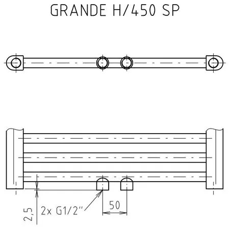 EBS GRANDE G45133RBSP Radiátor 45x133 rovný, středové připojení, černý samet S_G45133RBSP