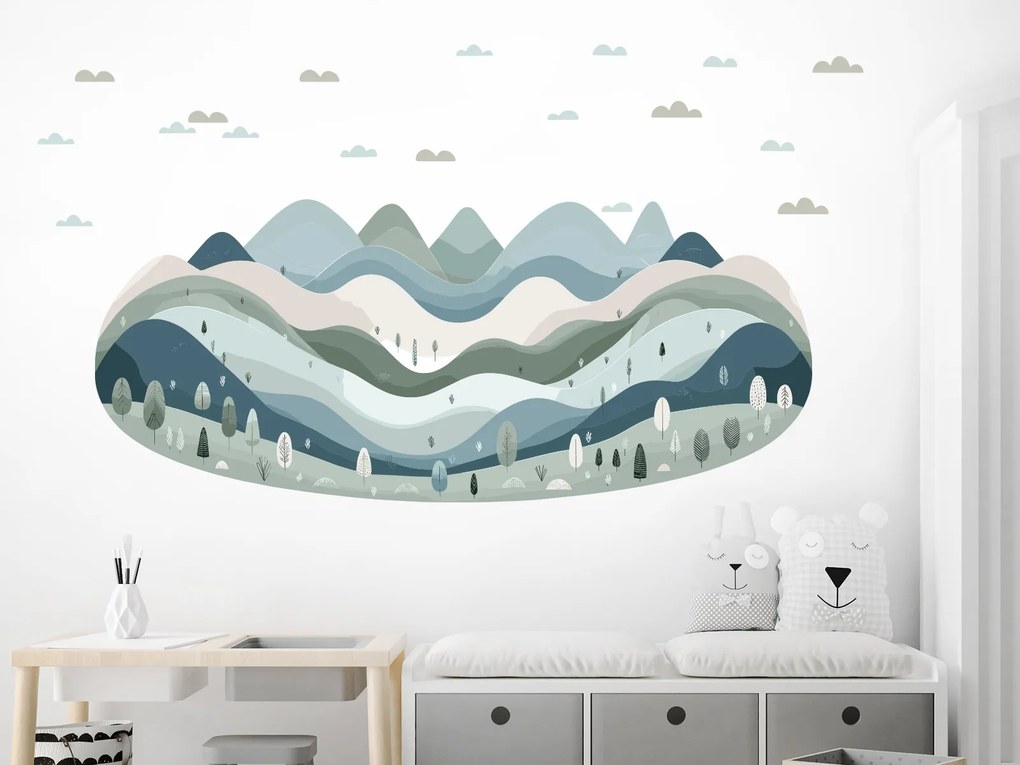 Nordic krajinka textilní přelepitelné samolepky na zeď arch 100 x 42 cm