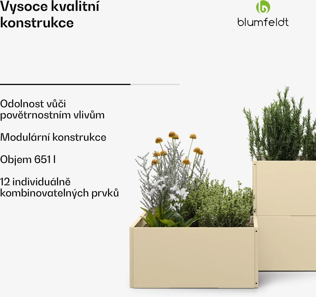 Blumfeldt Versagrow vyvýšený záhon s 12 moduly, individuální tvar, tloušťka 1 mm, nerezavějící ocel