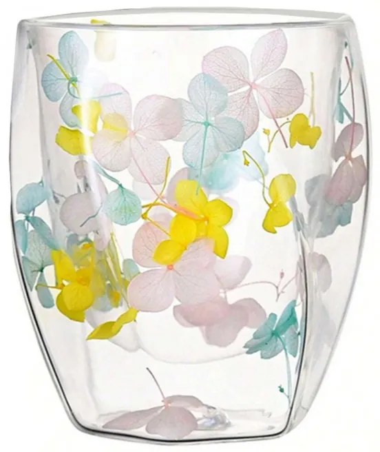 Flamenco Mystique Termo sklenice s žlutou, modrou a růžovou hortensí 350 ml 1 ks SZK88