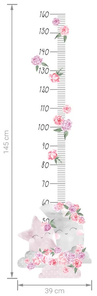 Samolepící nástěnný metr MĚSÍC do dětského pokoje RŮŽOVÝ
