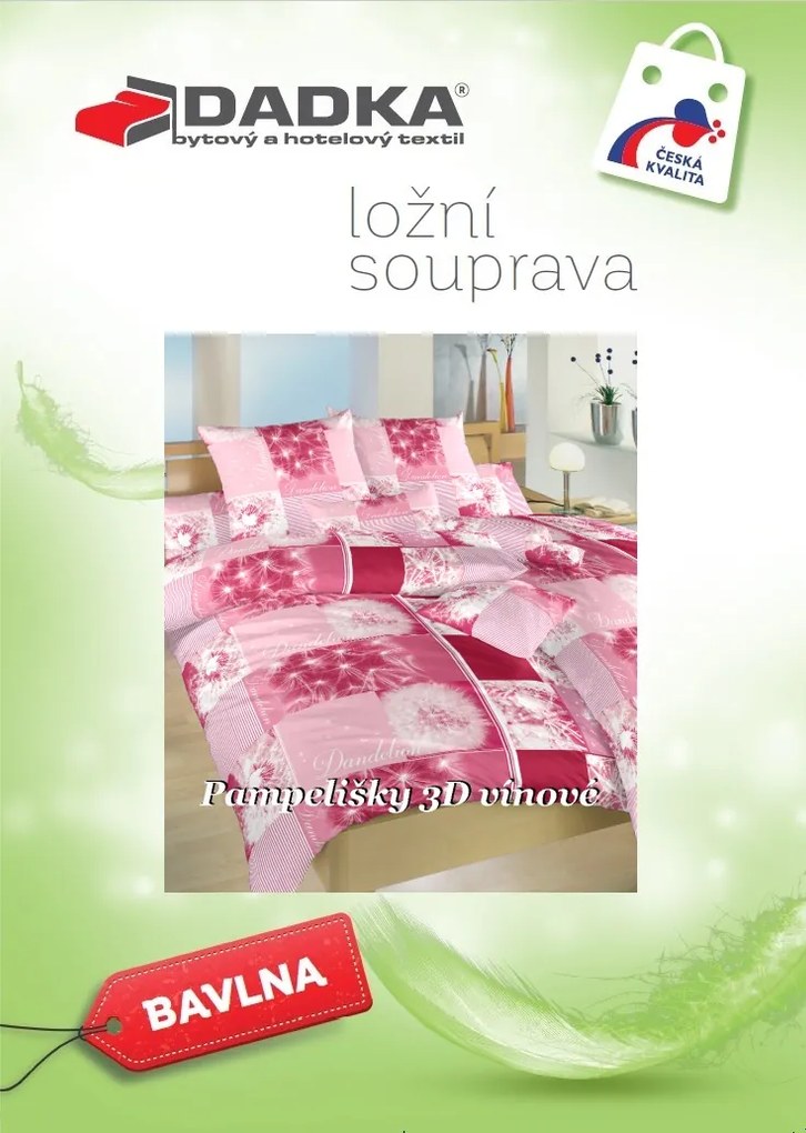 Dadka Povlečení bavlna Pampelišky 3D vínové 200x220, 2x70x90 cm