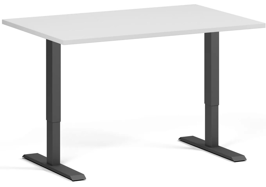 Výškově nastavitelný stůl, 120x80 cm, 1 motor, černá podnož, bílá