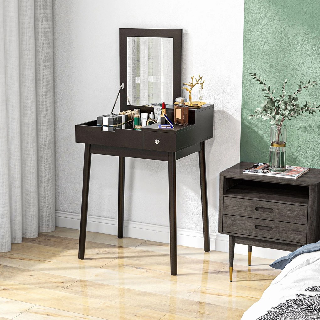 HOMCOM Toaletní stolek s zrcadlem Moderní kosmetický stůl - 2 šuplíky, skládací zrcadlo do ložnice, obývacího pokoje, 60 x 50 x 85,5 cm Černý | Aosom