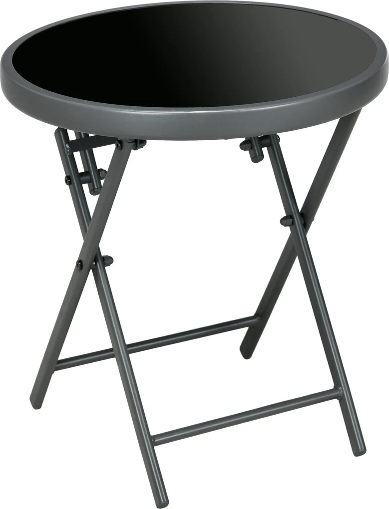 Klappbarer Beistelltisch, Outdoor-Klapptisch, mit Tischplatte aus gehärtetem Glas, für Terrasse, 45 x 45 x 50 cm Schwarz
