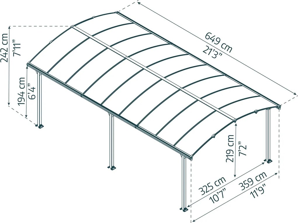 Palram - Canopia Arcadia 6400 - hliníkový (montovaný) přístřešek s obloukovou střechou