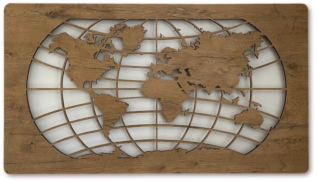 Li-Go "Mapa světa rovnoběžky" světelný obraz s baterií 110x60cm varianta ovládání: ovládání na obraze včetně dálkového ovladače, provedení povrchu: dub
