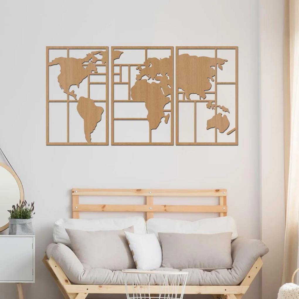 dřevo života Dřevěná mapa světa GEOMETRY Barevný vzor: Bílá, Velikost map: 120x64