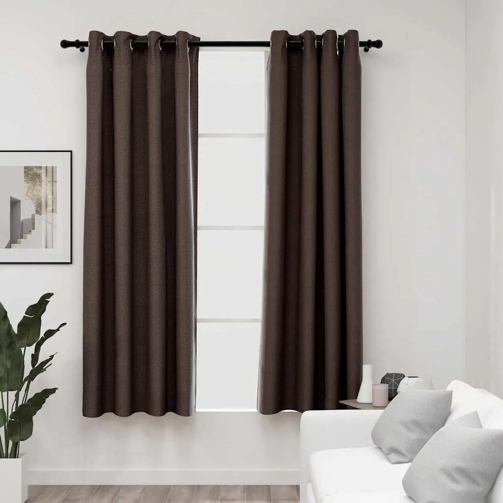 Zatemňovací závěsy s kroužky vzhled lnu 2 ks taupe 140 x 175 cm 321200