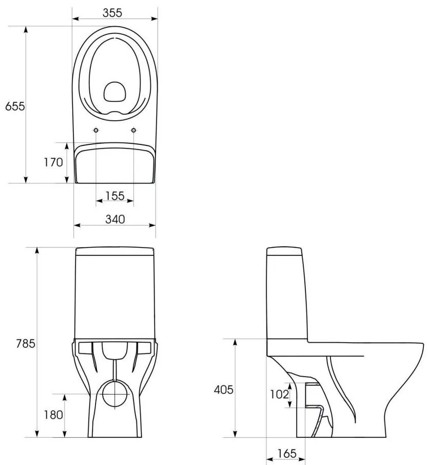 Cersanit Moduo - WC Kombi zadní odpad 3/5 CLEAN ON+WC sedátko duroplast SLIM, Bílá, K116-024